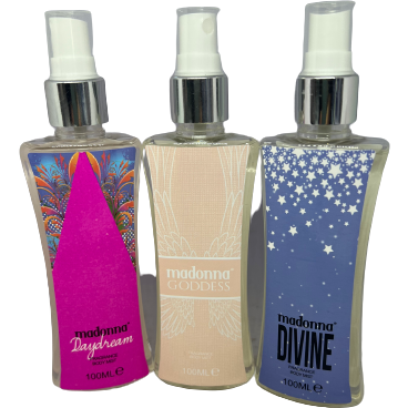 madonna body mist 100ml goddess, daydream, divine x 3 – chockablocked